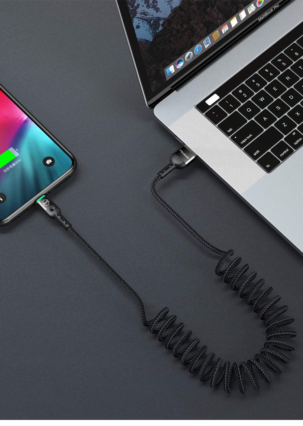 mcdodo [Type-C] Anti Winding Cable, Quick Charge QC 4.0 USB C Charging Data Coiled Cable Nylon Braided LED Compatible with Phone 15/15 Pro Max/Samsung Galaxy S20 S10 S9 S8 Plus Note10 LG Google Pixel