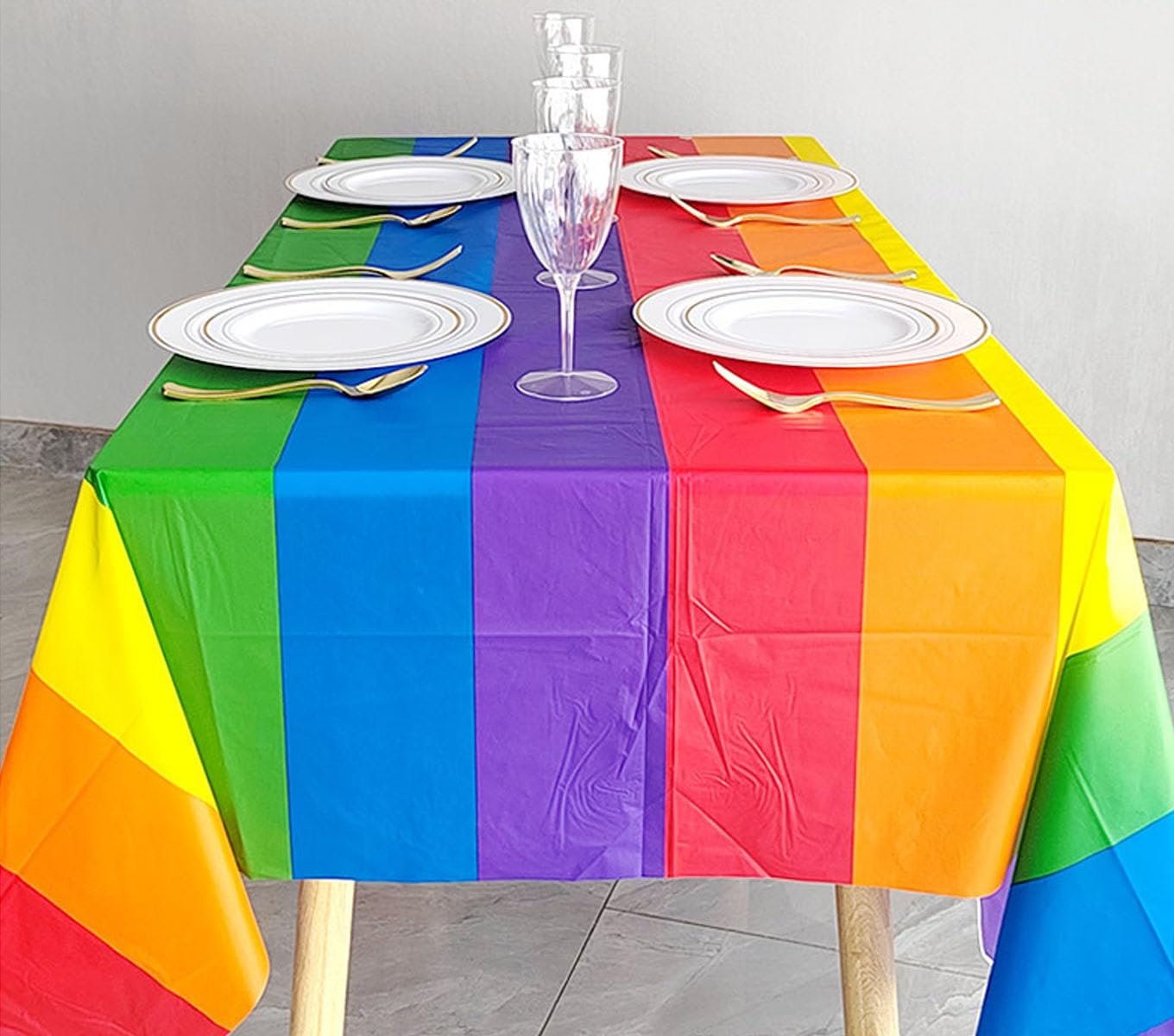 RCFFDL Pride Rainbow Tablecloth, 2 Pack Disposable Table Covers, 54" x 108" Plastic Table Cloth for Rectangle Tables for Wedding, Party, Banquet, Burgunday