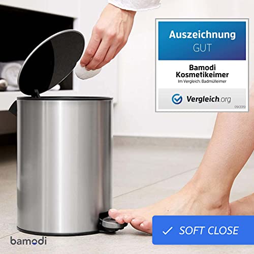 Bamodi Bathroom Bin 3L โ Bathroom Bins with Lids โ Small Pedal Bin for Bathroom, Toilet, Restroom โ Stainless Steel Rubbish Waste Trash Can with Removable Inner Bucket (Silver)