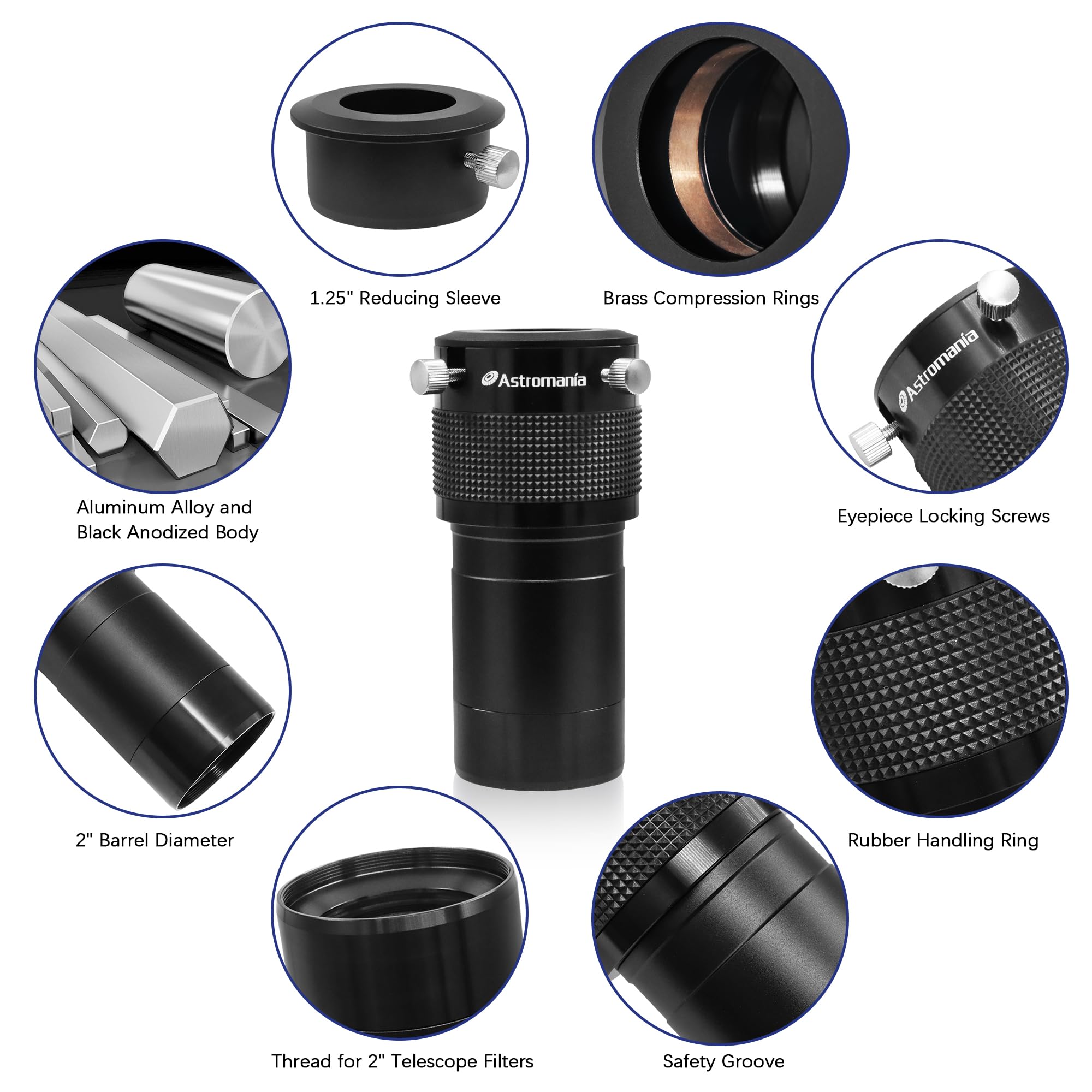 Astromania 2" ED 2X Dual Power Telescope Barlow Lens for Telescopes