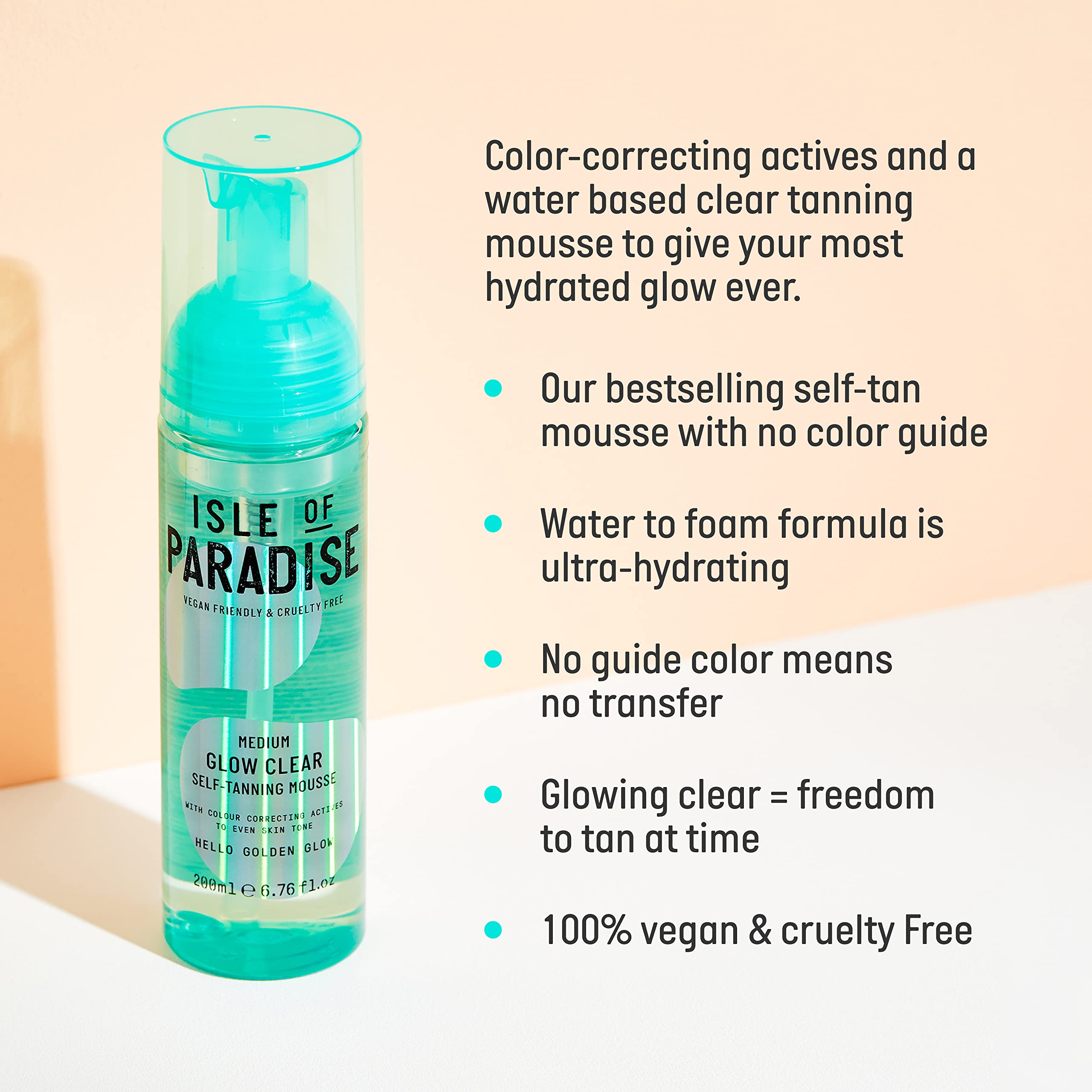 Isle of Paradise Glow Clear Self-Tanning Mousse, Medium (Golden Glow) - Red Cancelling and Color Correcting Tanning Foam, Vegan and Cruelty Free, 6.76 Fl Oz