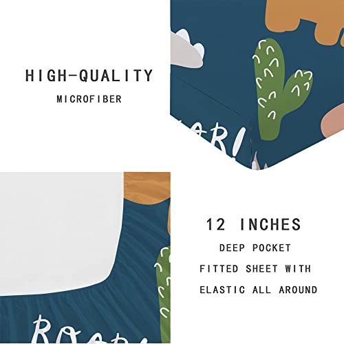 Wajade Blue Dinosaur Sheet Sets Twin Size Cute Cartoon Dinosaur 3D Plants Print Bedding Set for Kids Boys Girls 2pcs (1 Deep Pocket Fitted Sheet+1 Pillowcases)