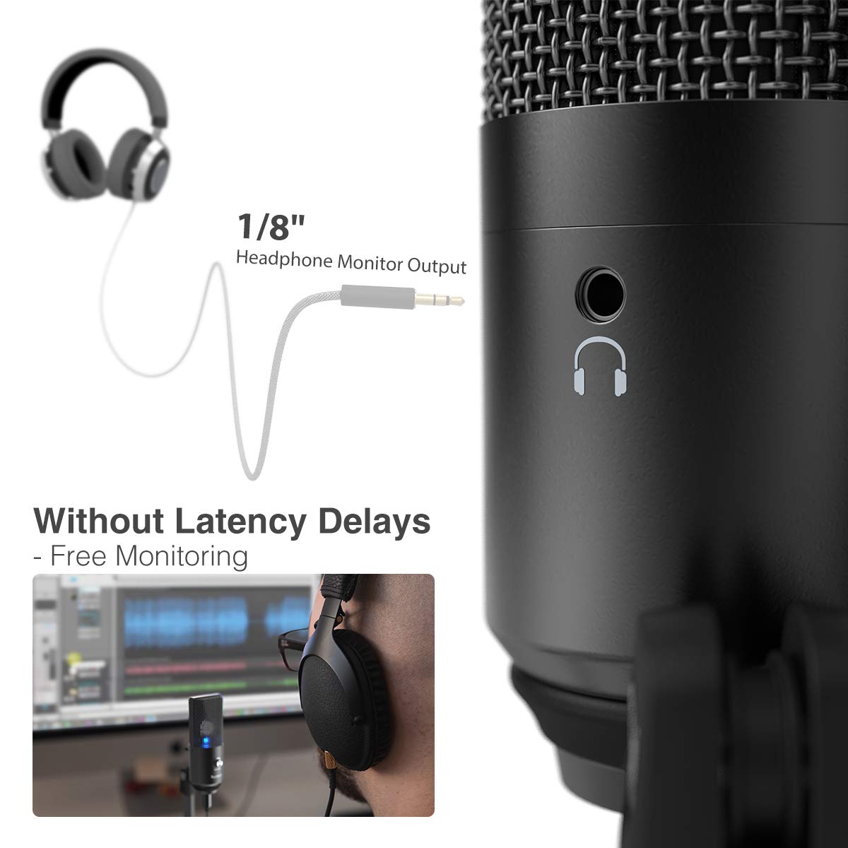 Fifine Podcast Microphone USB with Headphone Monitoring 3.5mm Jack and Pluggable USB Connectivity Cable for Computer,PC,Mac/Windows,Recording Voice Over, Streaming Twitch/Gaming/YouTube/Discord-K670B