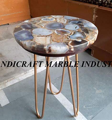 Agate Table With Metal Stand, Natural Agate Table, Round Agate Stone Table, Centerpiece, Agate Side Table 18" Inch, Piece Of Conversation, Family Heir Loom