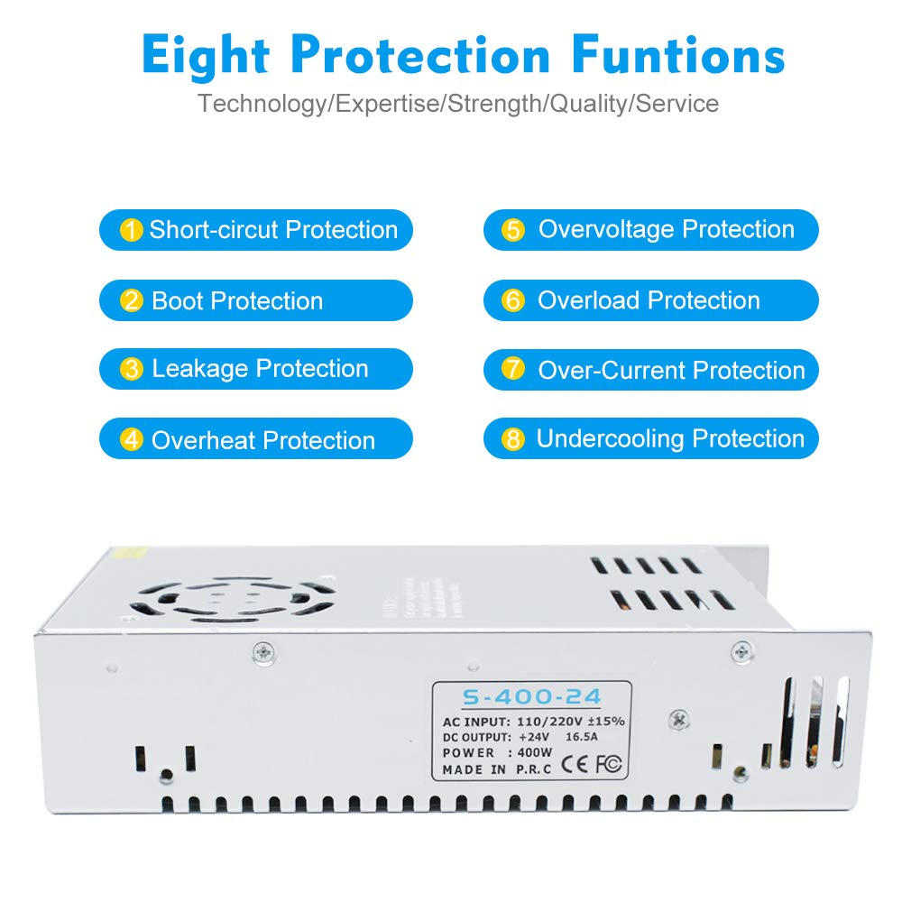 inShareplus 24V 16.5A 400W Universal Regulated Switching Power Supply, 100-240V AC to DC 24 Volt LED Driver, Converter, Transformer, Adapter for LED Strip Light, CCTV, Computer Project, 3D Printer etc