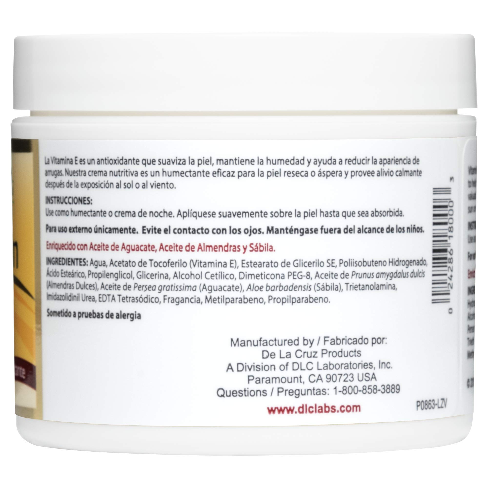 De La Cruz Vitamin E Cream Moisturizer for Face and Neck - Moisturizing Skin Care for All Skin Types - Made in USA