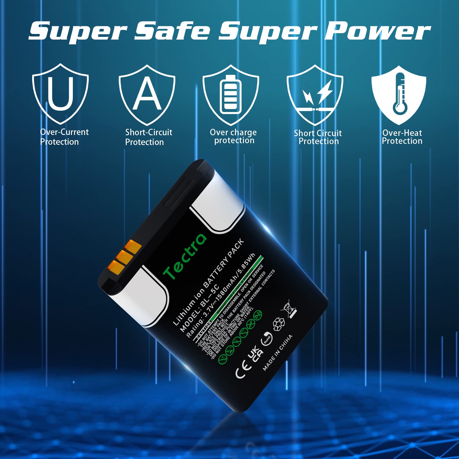 Tectra 2-Pack 1580mAh BL-5C Rechargeable Battery Suitable for Nokia Household Portable Radio with Overcharge Protection