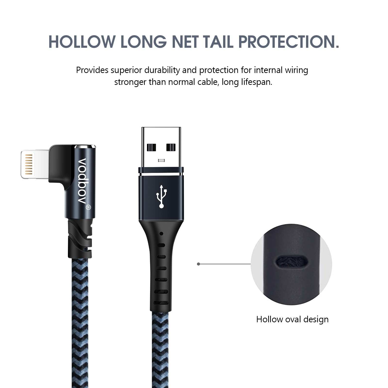 VODBOV iPhone Charger Lightning Cord 3Pack 1FT 3FT 6FT Right Angle MFi Certified Cable Braided USB Charging Wire High Speed Black