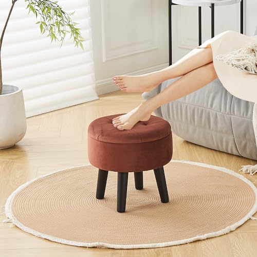 Cpintltr Storage Ottoman Footstool Round Footrest with Removable Lid Soft Padded Foot Stool with Solid Wood Legs Side Table with Storage Step stool Extra Seating for Hallway Living Room Bedroom Coffee
