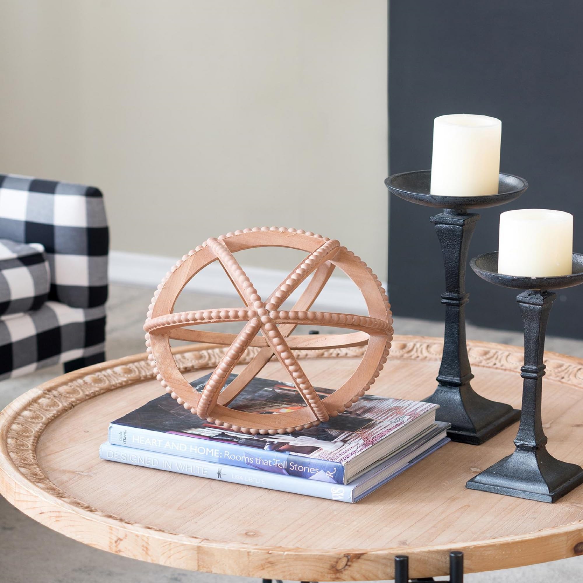 A & B Home 10 in W Round Natural Fir Wood and Resin Decorative Ball, Home Accent Décor