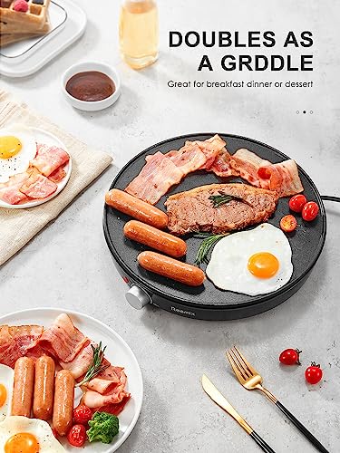 Crepe Maker Machine, Reemix Compact Pancake Griddle Precise Temperature Control, Nonstick 12β Electric Griddle, Batter Spreader for Eggs, Pancakes, Omelets and Quesadillas, Includes Spatula, Spreader