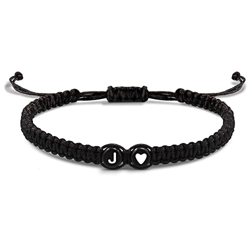 Btysun Initial Bracelets for Teen Girl and Boys Women Gifts for Girl and Boyfriend J Letter Bracelet Mom Gift Braided Adjustable Heart Charm Friend Birthday Graduation Retirement Anniversary