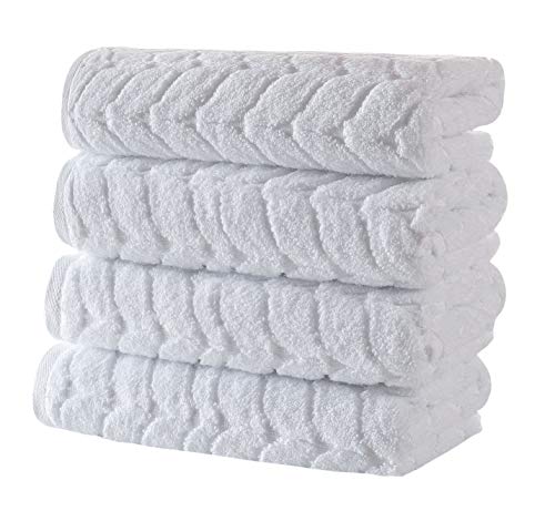 BAGNO MILANO 100% Turkish Cotton Jacquard Luxury Towel Set ā Quick Dry Non-GMO Ultra-Soft, Plush and Absorbent Luxury Durable Turkish Towels Set (White, 4 Pcs Hand Towel Set)