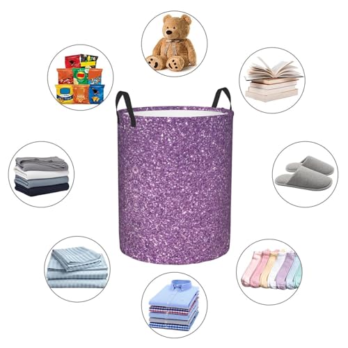 Gbuzozie Purple Glitter Prints Round Laundry Hamper Storage Basket Toys Clothes Organizer Bin For Home Bathroom Bedroom Dorm Nursery, 38l