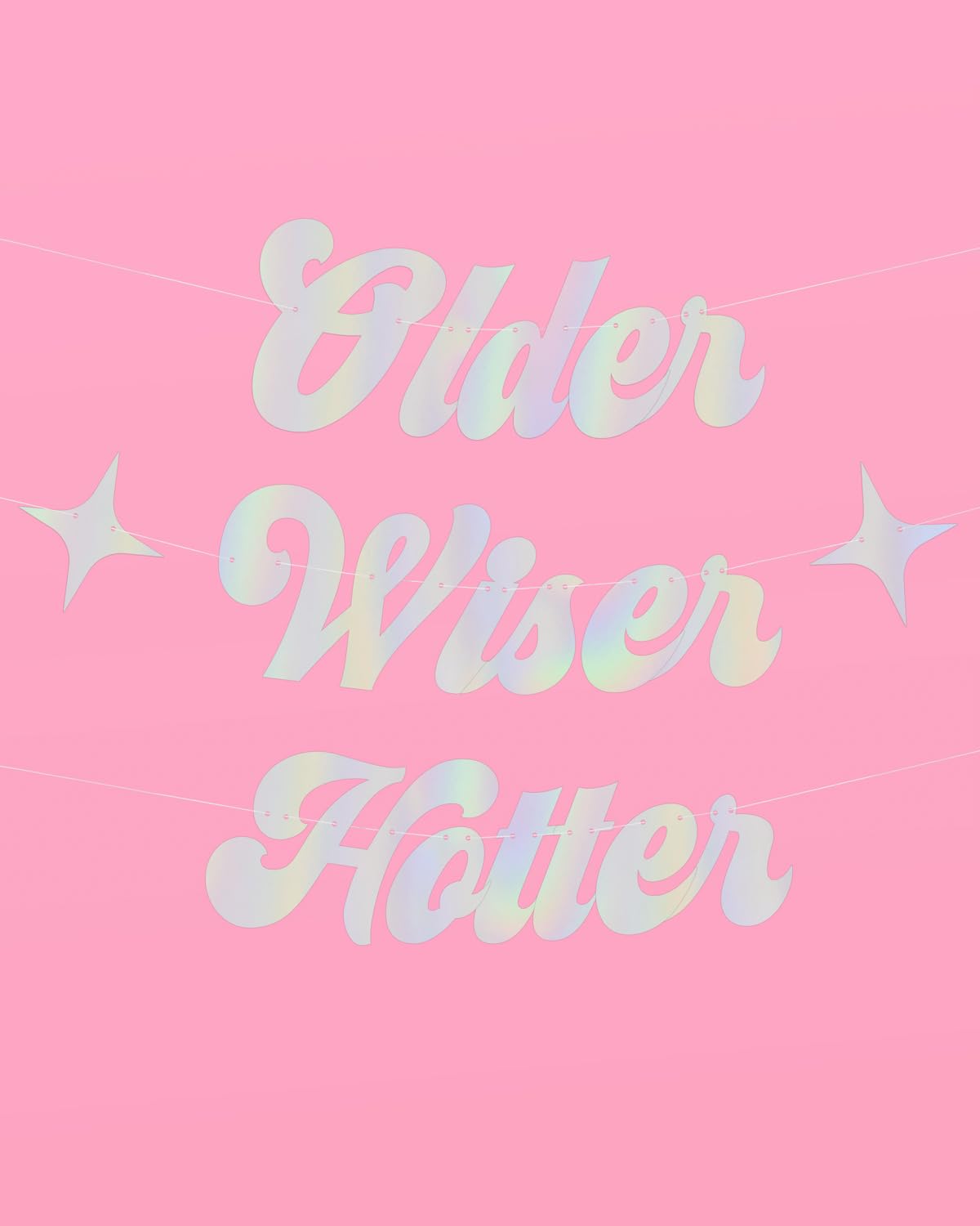 xo, Fetti Older Wiser Hotter Banner - Iridescent, 3 Ft. | Fun Birthday Party Decorations, 30th Birthday Decor, HBD Supplies, Gag Gift, Cute Disco Photobooth Backdrop, 40s, 50s