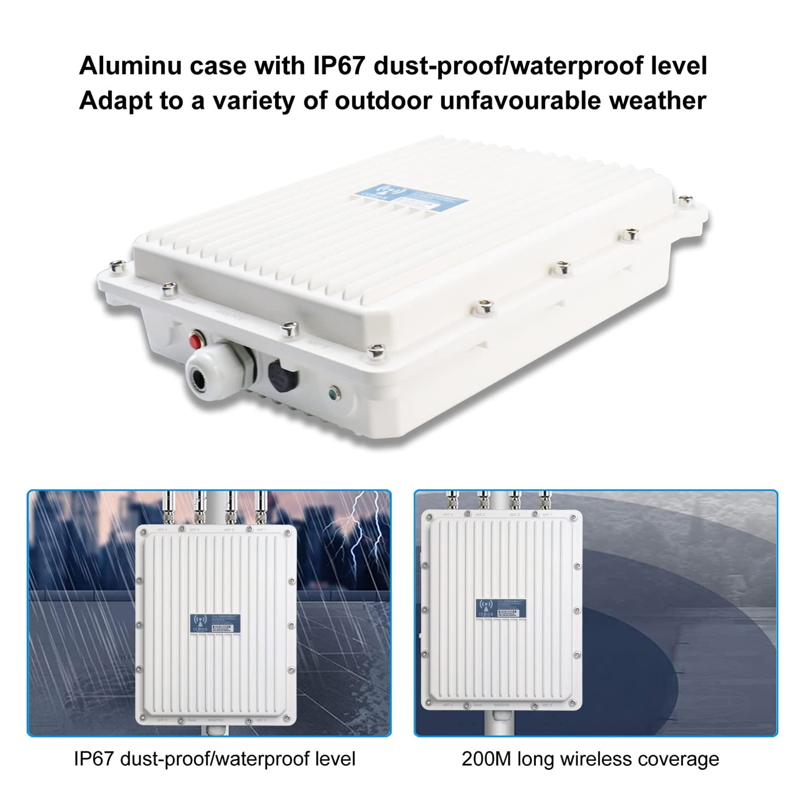 E-link 802.11AC 1200Mbps High Power Outdoor IP67 WiFi Base Station Wireless Access Point Industrial Grade Waterproof 2.4G /5G Dual Band Wireless AP with 802.3at POE Input(Antenna Not Included)