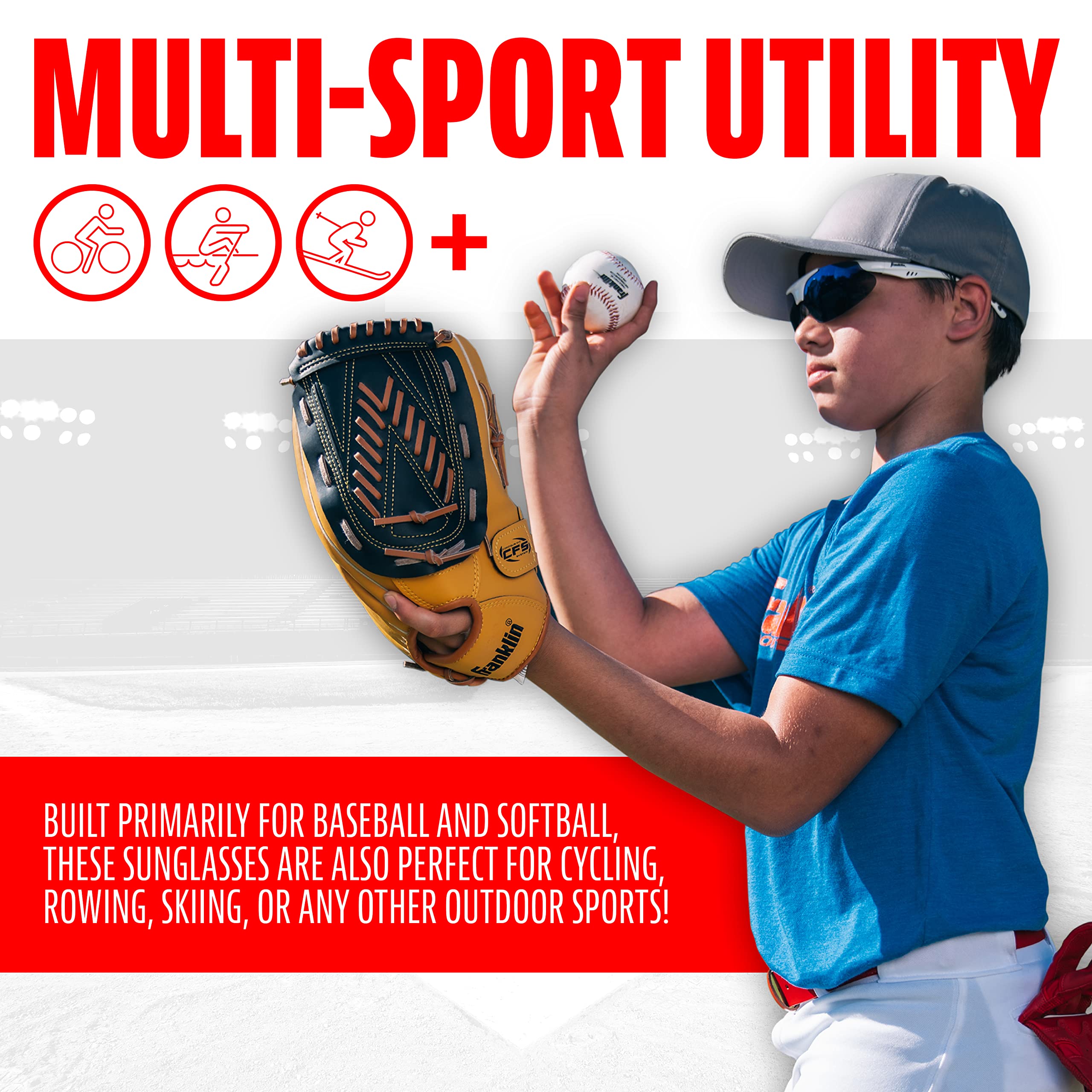Franklin Sports Oval MLB WHT DLX FLIP-UP Sunglasses, White, 147mm