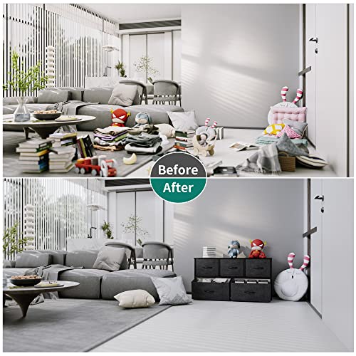 YITAHOME Wide Storage Tower with 5 Drawers - Fabric Dresser, Organizer Unit for Bedroom, Living Room, Closets & Nursery - Sturdy Steel Frame, Easy Pull Fabric Bins & Wooden Top (Black/Grey)