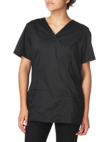Cherokee Women's Workwear Scrubs Core Stretch Mock-Wrap Top (Medium), Black