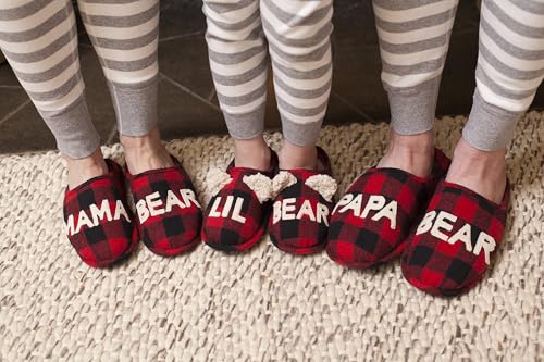Dearfoams baby girls Unisex-child Lil Bear and Bear Slipper, Lil Bear Buffalo Plaid, 4-5 Big Kid US