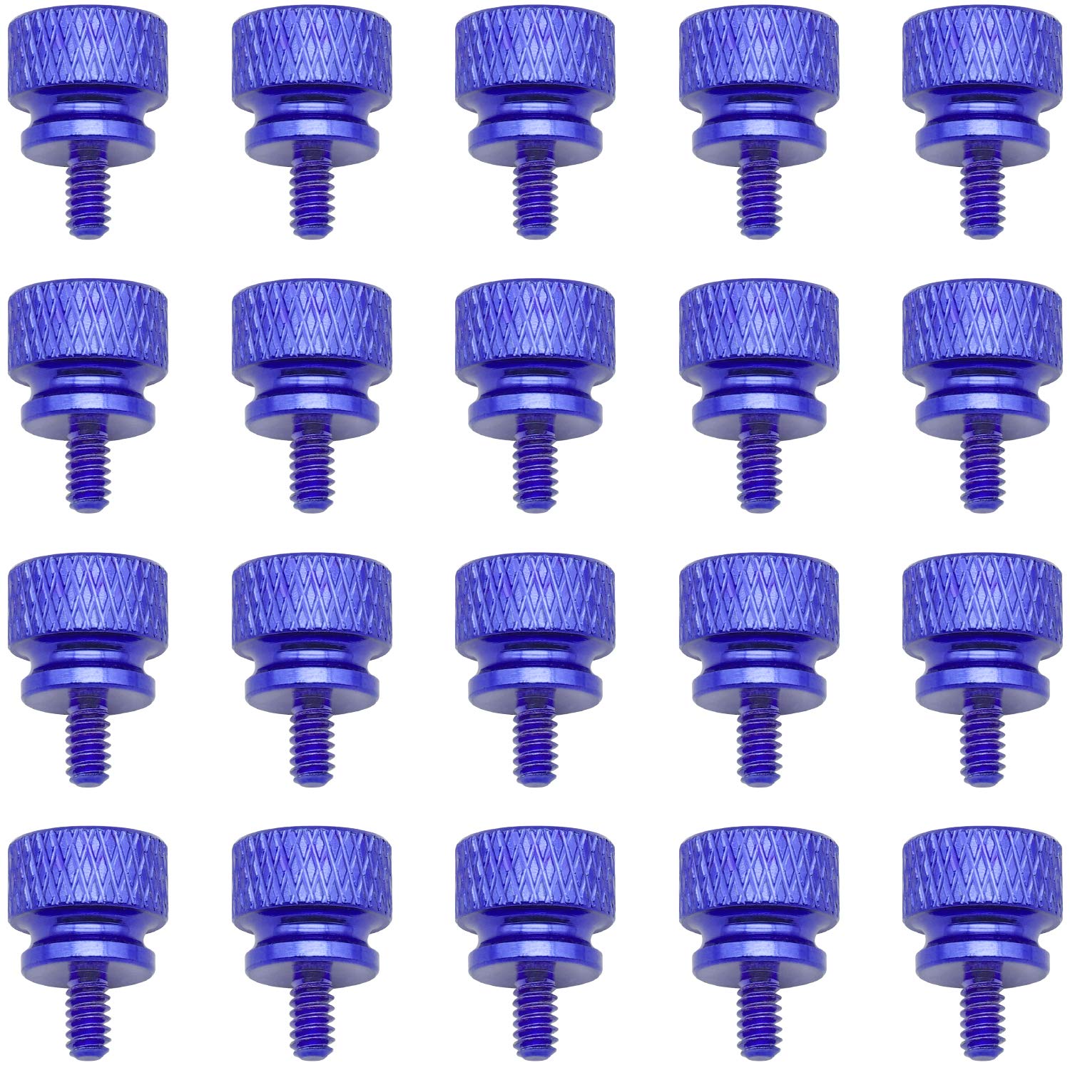 Powlankou 20 Pieces 6#-32 Computer Case Screws, Anodized Aluminum Thumbscrews, Fully Threaded Knurled Thumbscrews, Thumb Screws (Blue)