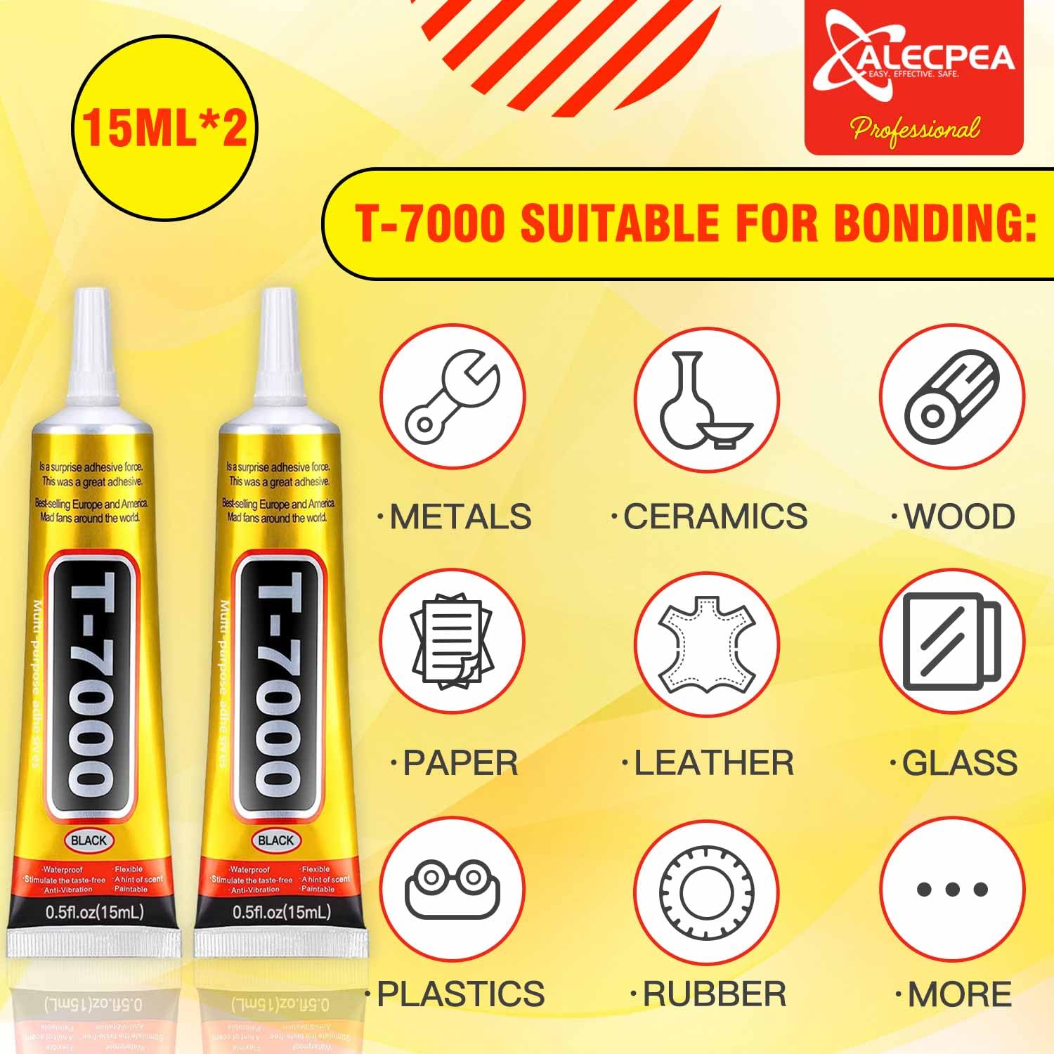 ALECPEA Upgrade T-7000 Black Adhesive Glue - 2PCS 15ml | High-Performance Waterproof Adhesive for Precision Repairs, Perfect for Phone, Electronics, Jewelry, and Crafts