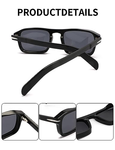 Baililai Small Rectangular Polarized Sunglasses for Men and Women with 100% UV Protection and HD Lens - Model 1404 (Black)
