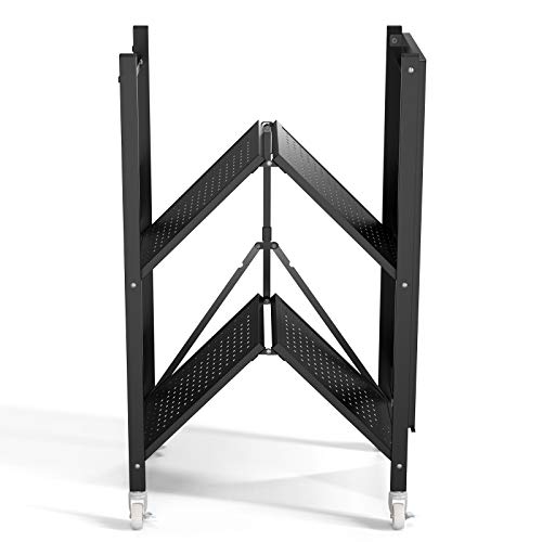 GLANDU 3-Shelf Collapsible/Foldable Heavy Duty Shelving Unit, Steel Organizer Wire Rack with Wheels, Rolling Cart, Home Kitchen Laundry Closet Storage(3-Tier)