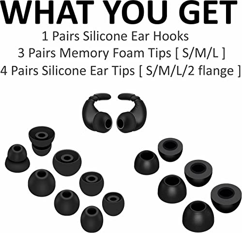 A-Focus 【Ear Tips & Hooks Kit】 Compatible with Beats Studio Buds/Fit Pro【 Memory Foam & Silicone 】, Soft Comfortable Noise Reduce Earbuds Wingtip Gel Compatible with Beats Flex, 21423H Black