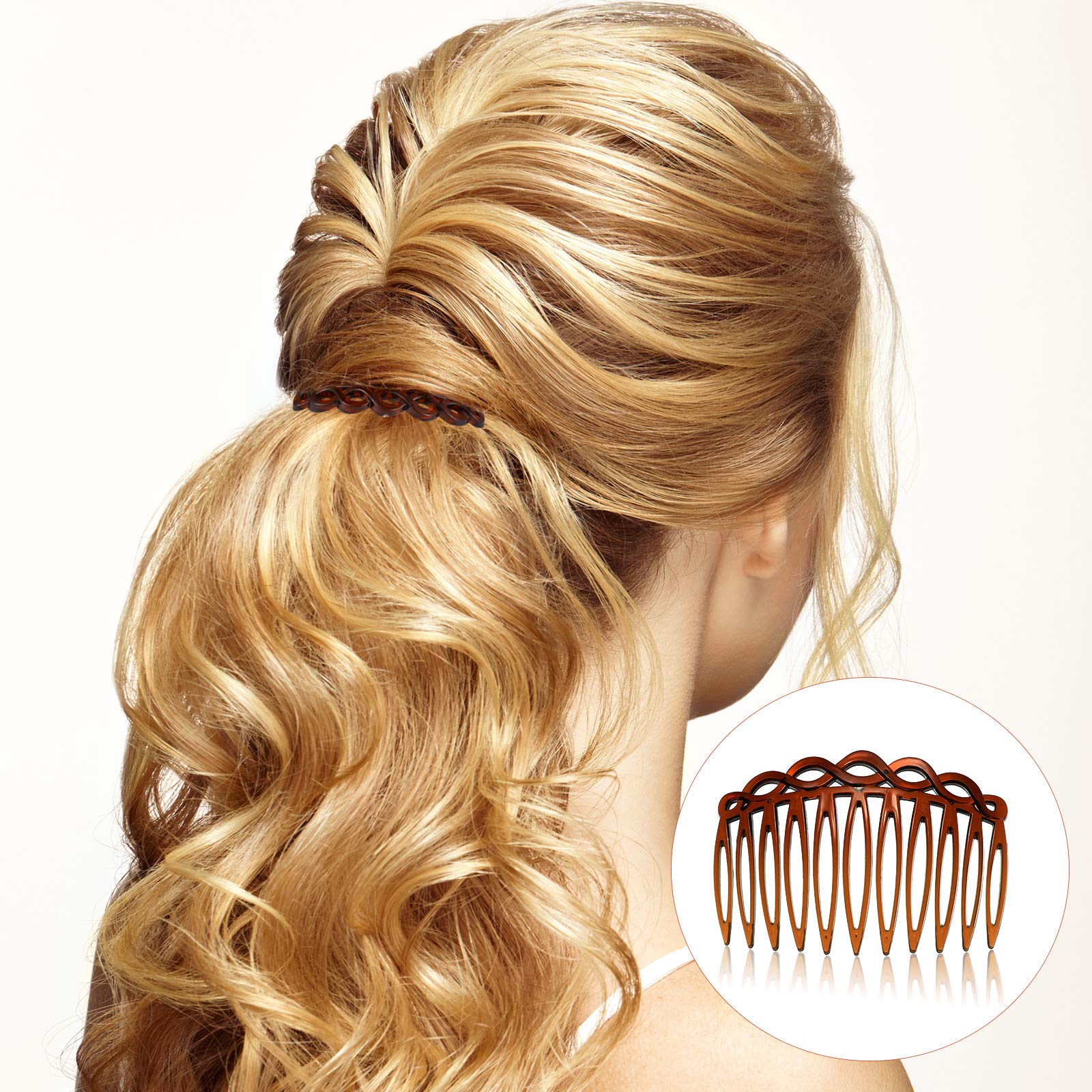 WILLBOND 16 Pieces Women Hair Comb Accessories French Hair Side Combs Plastic Twist Decorative Comb Clips for Women Bridal Wedding Veil Teeth(Black, Transparent, Light Coffee, Dark Coffee)