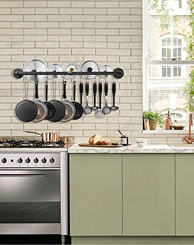 Bailoo Industrial Pipe Pot Pan Rack 21" (2 Pack), Wall mount Pot hangers Pan Hanging Rail Lid Hanger for kitchen with 10 S Hooks