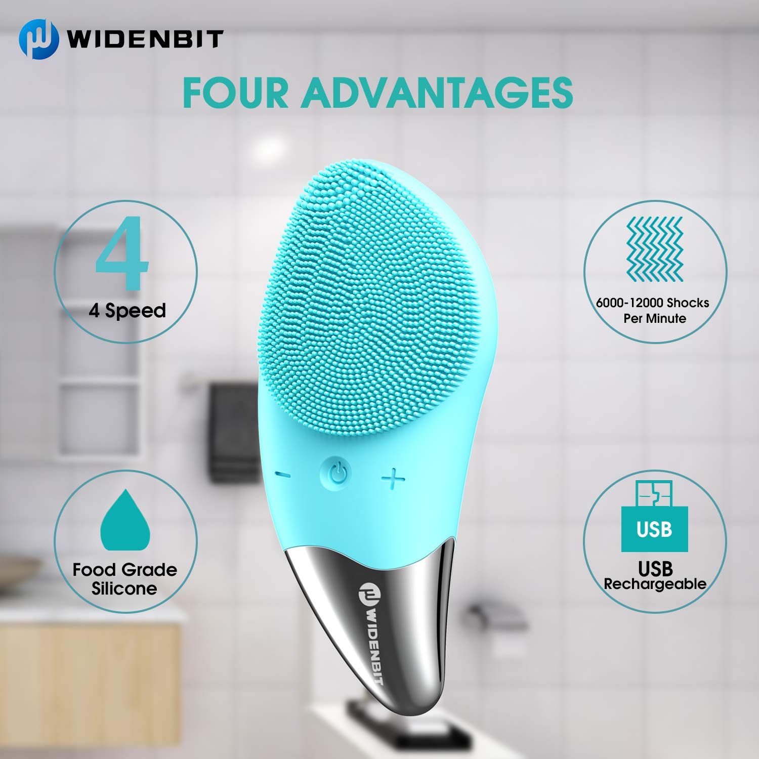 Sonic Facial Cleansing Brush, Refresh Jade - Silicone Electric Face Brush with 3 Function Modes, Waterproof, USB Rechargeable for All Skin Types, Gentle Exfoliating, Deep Cleansing, Massaging (green)