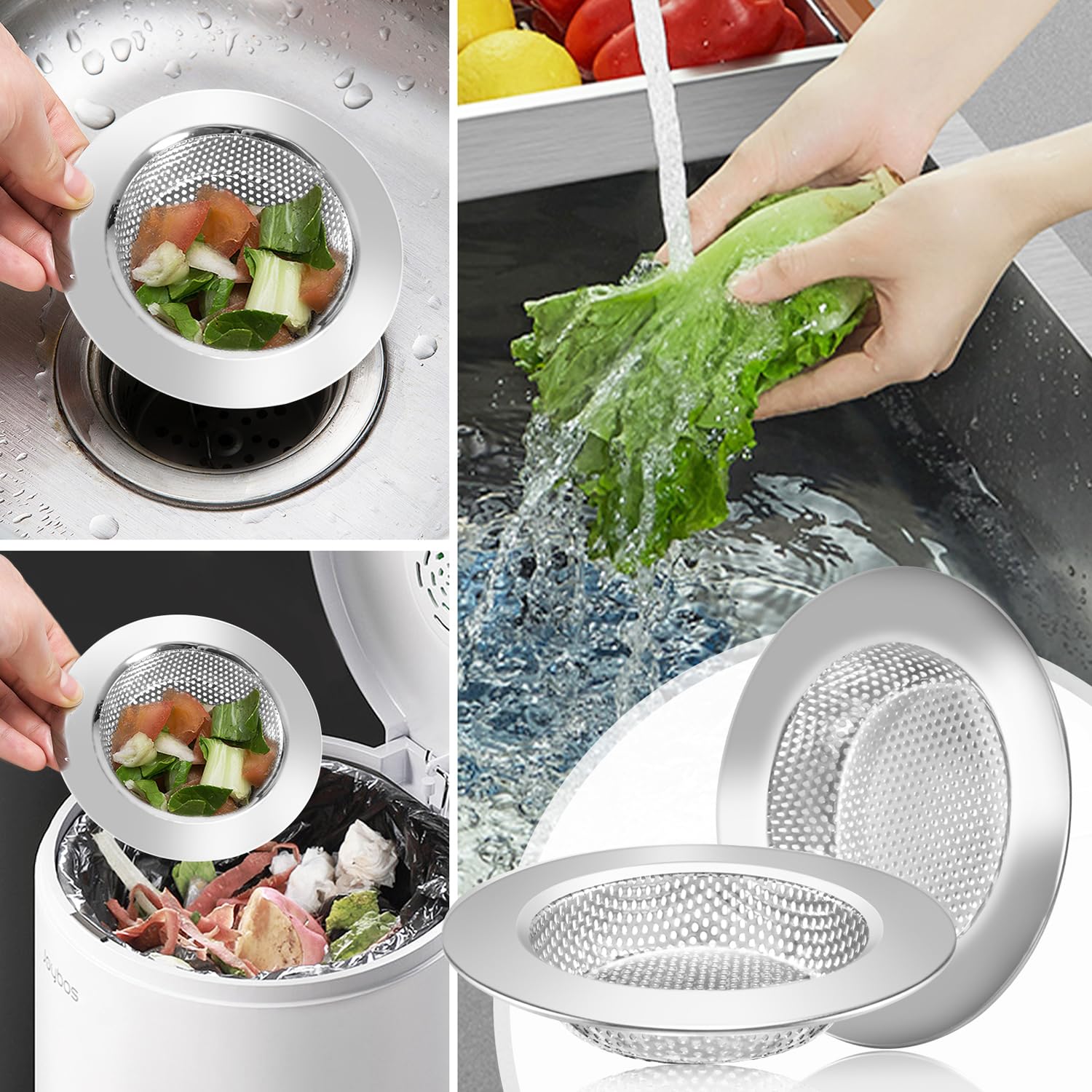 2PCS Kitchen Sink Strainer, Universal Sink Drain Filter, Sink Basket Strainer, 4.5 Inch Stainless Steel Sink Drain Strainer, Food Catcher for Kitchen (Strainers)
