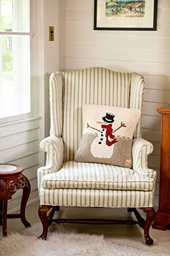 Chandler 4 Corners Artist-Designed Snowman in Stitches Hand-Hooked Wool Decorative Throw Pillow (18” x 18”) Christmas Pillow for Couches & Beds - Low Maintenance-Winter Holiday Square Home Décor