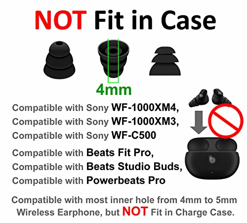 A-Focus 9 Pairs Noise Isolation Triple Three Flange Ear Tips Buds Plugs Gels Bud with 4mm Inner Hole for Inside Diameter 4mm-4.8mm Earbuds in-Ear Earphones, S/M/L Black White
