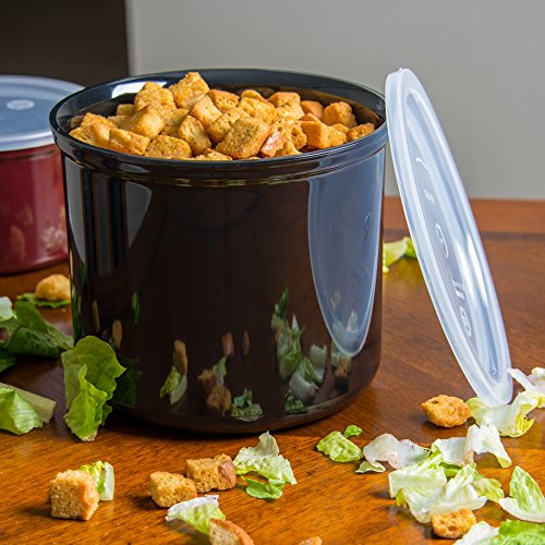 Carlisle FoodService Products Round Storage Container with Lid, 4 Quart Crock, Black