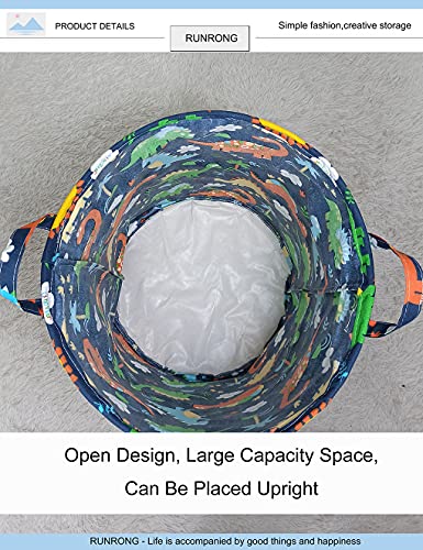 CherryPig RUNRONG Large Size Round Storage Basket Foldable Waterproof Canvas Laundry Hamper with Handles Nursery Organizer for Bedroom/Living Room/Bathroom(Round Dinosaur Paradise)