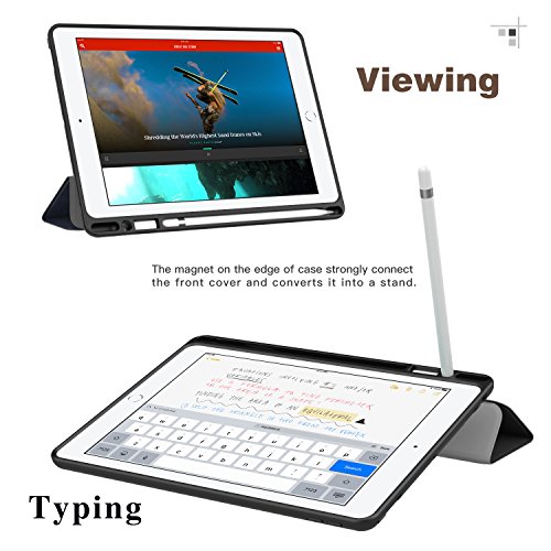 MoKo Case Fit iPad Pro 9.7 with Apple Pencil Holder - Slim Lightweight Smart Shell Stand Cover Case with Auto Wake/Sleep Fit Apple iPad Pro 9.7 Inch 2016 Tablet, Black