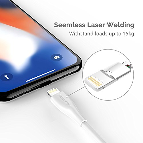 UNBREAKcable iPhone Charging Cable - 2M Apple MFi Certified: Lightning Cable for iPhone X/XS/XS MAX/XR, iPhone 8/8 Plus, iPhone 7/7 Plus, iPhone 6/6S/6 Plus/6S Plus, iPhone 5/5S/5C/SE, iPad - White