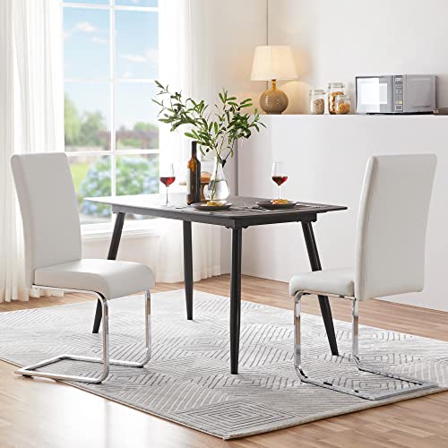 Yaheetech Dining Chairs High Back Leather Side Chairs Dining Living Room Chairs Upholstered Armless Chair with Metal Legs Home Kitchen Furniture Modern Set of 2, White