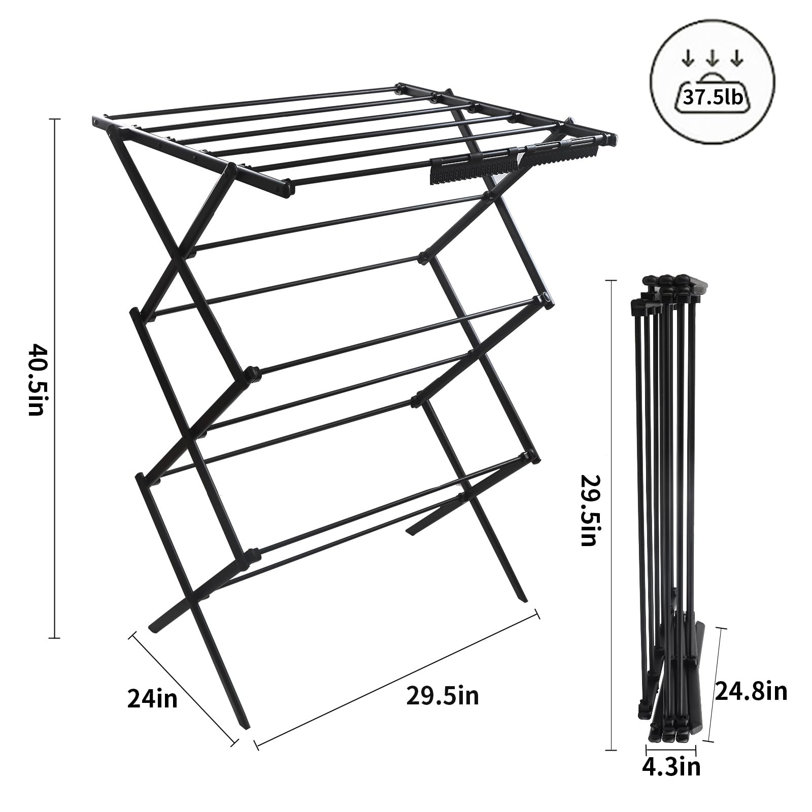 YUBELLES 3 Tiers Foldable Clothes Drying Rack, Vertical Laundry Rack Portable and Collapsible for Storage Indoor Outdoor,Pure Black