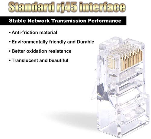 VCELINK RJ45 Cat5e Cat5 Pass Through Connectors, Cat5e RJ45 Ends, RJ45 Modular Plugs for Solid or Stranded UTP Network Cable 100-Pack