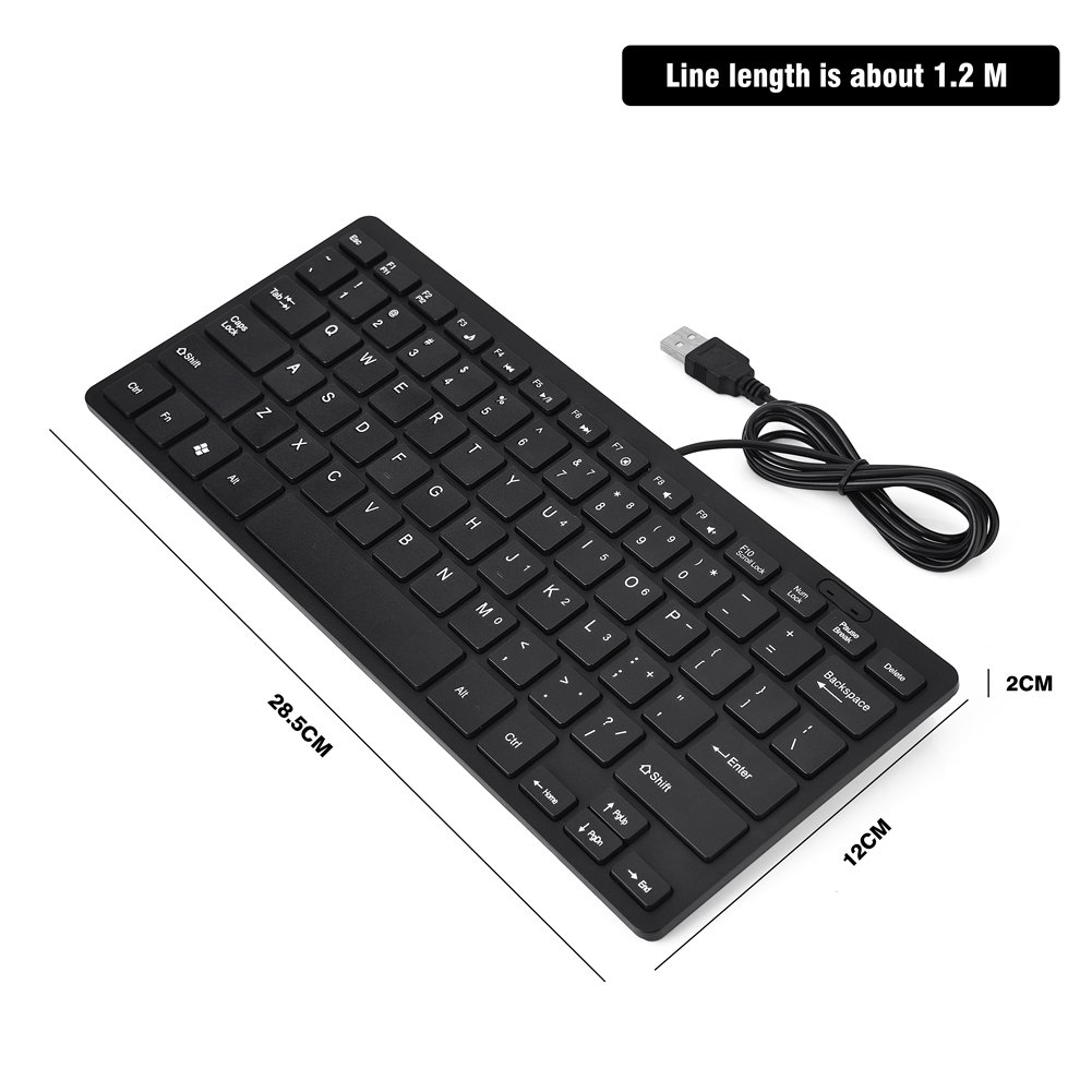 Wired Gaming Keyboard, Universal Mini USB Wired Silent Ultra-Thin 78 Keys Keyboard for Desktop Computer Laptop PC(Black)