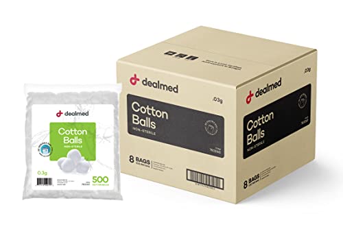 Dealmed Cotton Balls for Face, Makeup & Nail Polish Remover, Medical Uses, & DIY Crafts | Non-Sterile Bulk Pack | Resealable Zip-Locked Bag | 100% Pure Cotton - Soft, Absorbent, Gentle (4,000/Case)