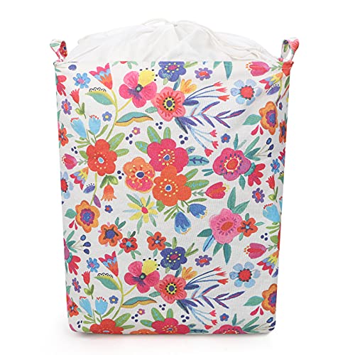 Yodo Collapsible Laundry Baskets-Large Foldable Laundry Hampers Freestanding Clothes Toy Storage Organizer with Waterproof Lining and Drawstring Closure,Flower