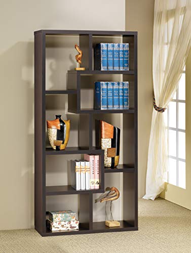Coaster Home Furnishings Asymmetrical Cube 8-Shelf Bookcase Cappuccino, 11.75" D x 35" W x 70.5" H