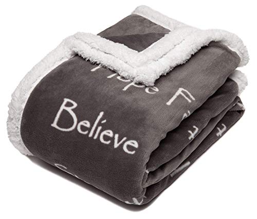 Chanasya Love and Joy Inspiring Gift Throw Blanket - Cozy, Warm and Fluffy Sherpa - Perfect Caring, Uplifting, Thoughtful, Personalized Gift for Blessings, Peace and Prayer (65x50 inches) Gray