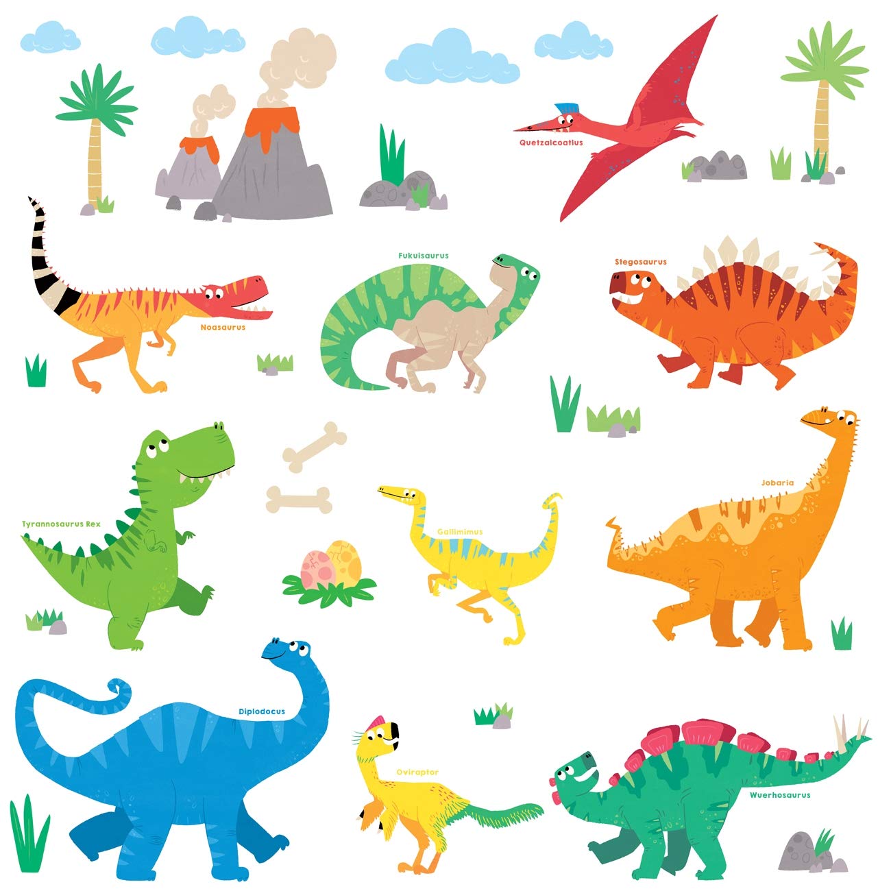 DECOWALL DWL-1805N Colourful Dinosaur Kids Wall Stickers Wall Decals Peel and Stick Removable Wall Stickers for Kids Nursery Bedroom Living Room décor