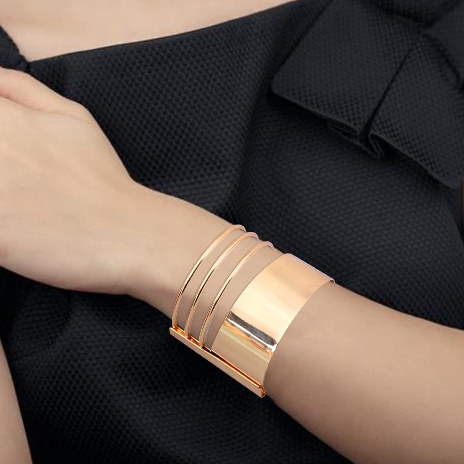 37YIMU 4 Pcs Gold Cuff Bangle Bracelet for Women Open Wide Wire Bracelets Gold Wrist Cuff Wrap Bracelets