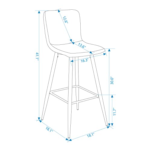 Bar Stools Set of 2, Fabric Upholstered Counter Height Low Back Armless Dining Bar Chairs with Footrest, 30 Inches, Beige